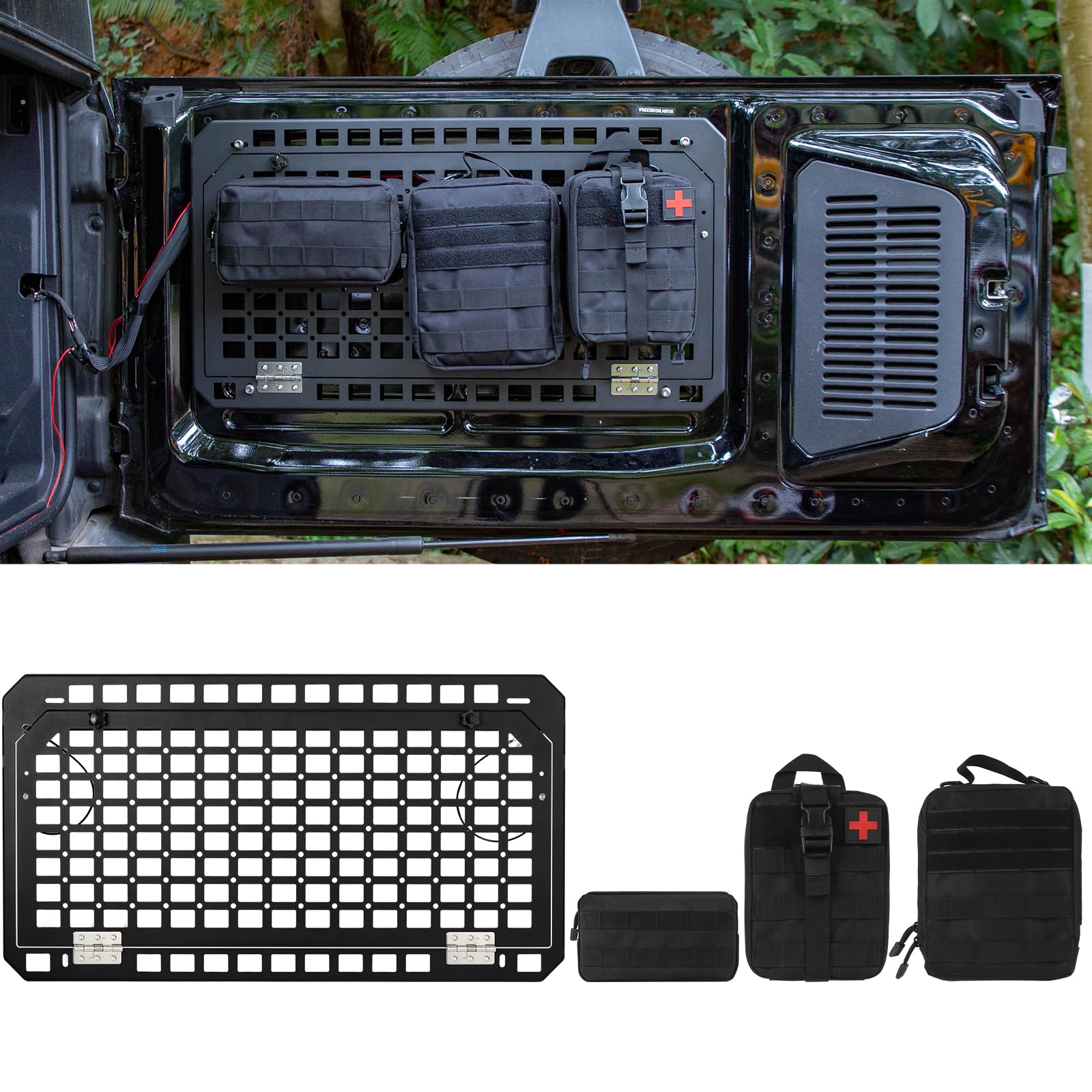 Tailgate Molle Panel Table Foldable Rear Cargo Shelf with 3 Pouch bags ...