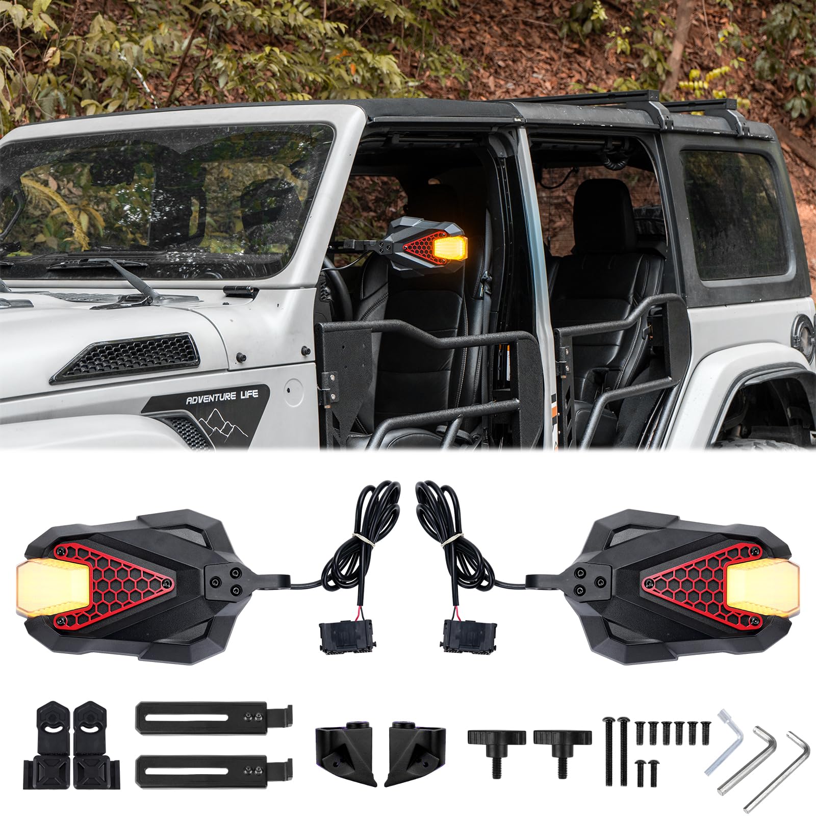 2PC Mirrors Doors Off with Light (24-25 Jeep Wrangler JL Gladiator JT ...